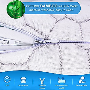 Cooling Bed Pillows for Sleeping 2 Pack Shredded Memory Foam Pillows Adjustable Cool BAMBOO Pillow for Side Back Stomach Sleepers - Luxury Gel Pillows Queen Size Set of 2 with Washable Removable Cover