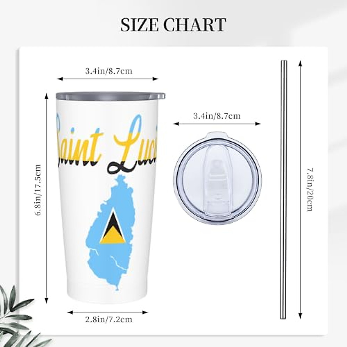 VKKOEWL Saint Lucian Lucia Island Caribbean Stainless Steel Insulated Tumbler 20 Oz Travel Water Bottle Coffee Mug Drink Cup With Lid Straw
