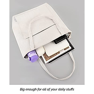 Prite Corduroy Tote Bag for Women Large Shoulder Bag with Zipper and Pockets for College School Work Travel Shopping (Beige)