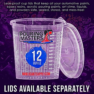 Pouring Masters 12 Ounce (350ml) Graduated Plastic Mixing Cups (Box of 20) - Use for Paint, Resin, Epoxy, Art, Kitchen, Cooking, Baking - Measurements in OZ. and ML., 4 Different Measuring Ratios 1:1