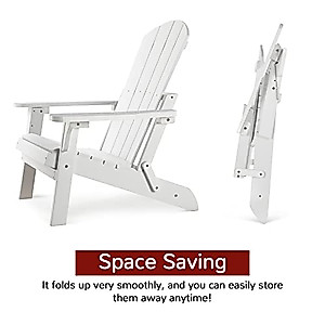 Stoog Folding All-Weather Adirondack Chairs Set of 2, 400 lbs Support, Outdoor Plastic Adirondack Chair, Looks and Feels Like Wood for Garden, Lawn, Deck, Pool, White