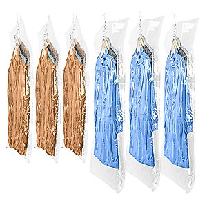 Glorystage 6 Hanging Vacuum Storage Bags for Clothes, 3 Jumbo & 3 Large Space Saver Seal Bags for Coat, Clear Garment Protector for Closet Wardrobe, Fit for Any Vacuum Cleaner, 53"x27.6" & 43.3"x27.6"