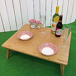 Time Concept Vacances Foldable Bamboo Table - L 20" x W 24" x H 9" - Wooden Picnic Furniture, Portable Dining Use