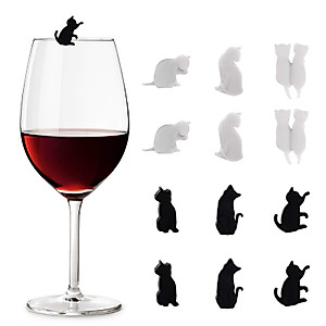 TENDYCOCO Wine Glass Markers Silicone Cat Drink Cup Identification Charms for Wedding Party Bar Club Glass Cup Sign 12pcs (Mixed Color)