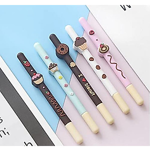 Angelastore Stationery Cute Biscuit Gel Pen School Office Kawaii Supply Novelty Creative Choclate Sweet cake lovely funny Donuts fruit,5pcs (black ink color), 0.5mm