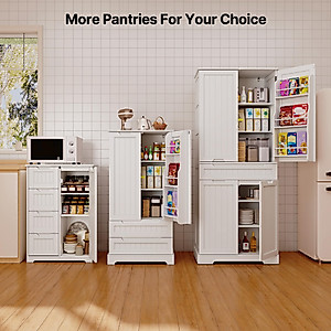 Gizoon 47" Kitchen Pantry Storage Cabinet with Drawers Freestanding Bathroom Storage Cabinets with Doors and Shelves, Small Food Pantry Cabinet for Dining Room Craft Room, White