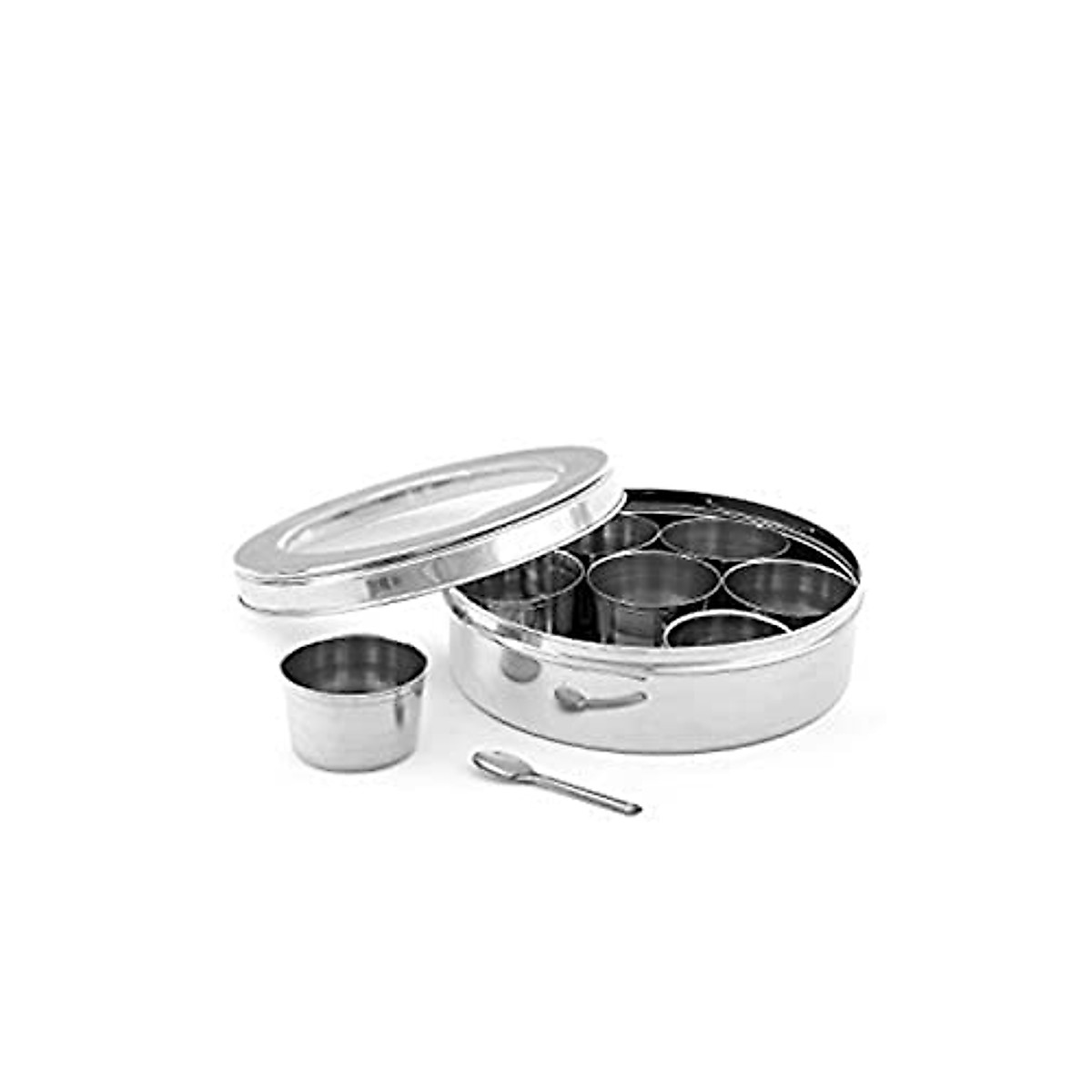 King International Stainless Steel Indian Spice Box, Indian See Through Masala Dabba, Masala Box,Steel Masala Dabba, Indian Spice Container, with 7 Spice containers Size 20 X 20 x 8 cm, Set of 9