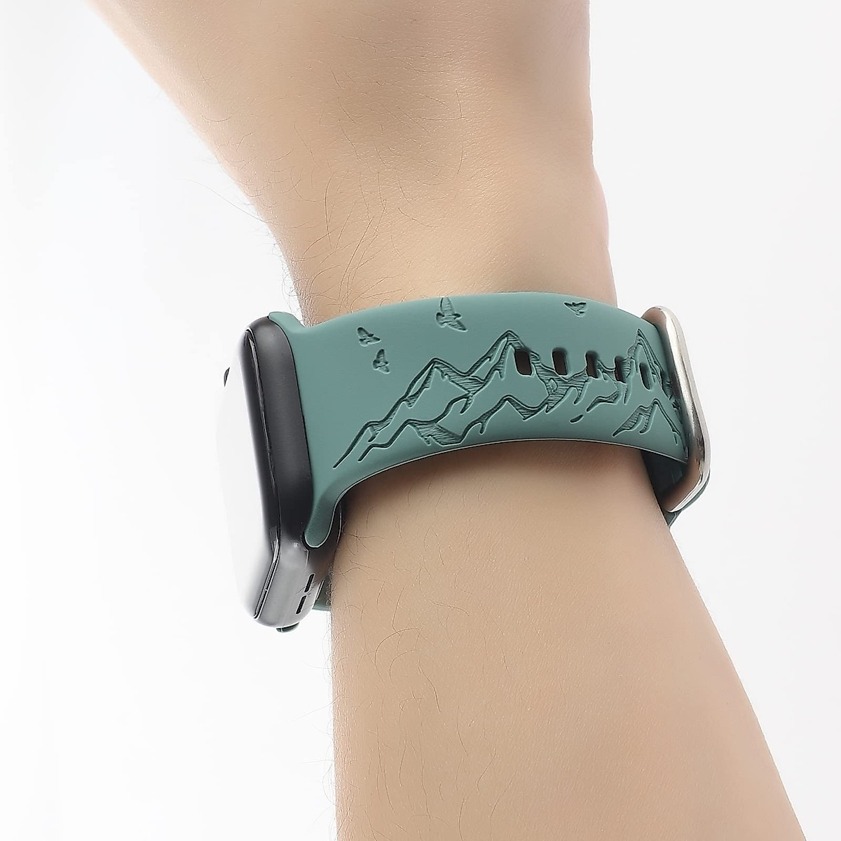 Mountain Range Engraved Silicone Band Compatible With Apple Watch 38mm 40mm 41mm for Women Men,Adventure Travel Gift Idea,Flying Bird Carved Soft Silicone Sport Wristband Replacement Strap with