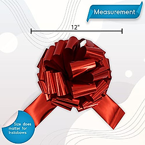 InstaBows Extra-Large 12" Pull Bow - Make a Statement with a Big Bow for Present - Perfect Large Gift Bow for Bikes, Appliances, Showers, Table Decorations & Events (Metallic Red)