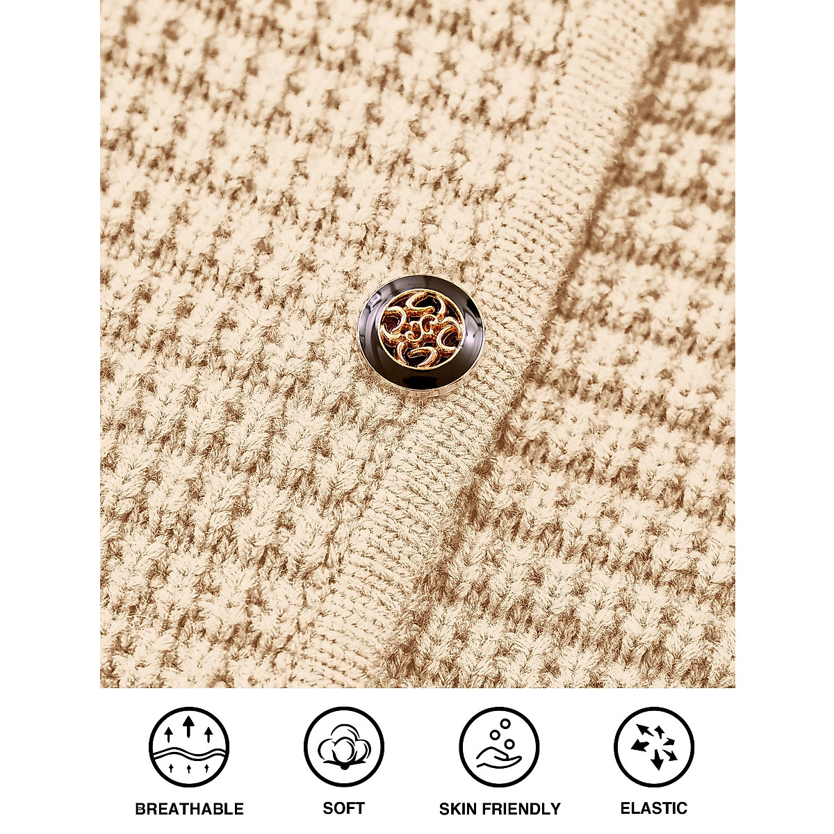 PRETTYGARDEN Women's Knit Cardigan Sweaters Fall Fashion Long Sleeve Open Front Button Down Trendy Casual Sweater Jacket (Beige, Large)