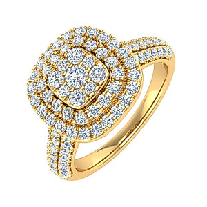 1 Carat Cushion Shape Halo Diamond Engagement Ring in 14K Yellow Gold (Ring Size 9.25)