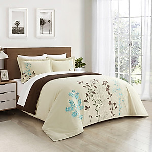 Chic Home 3-Piece Kaylee Floral Embroidered Duvet Set (Queen, Beige)
