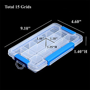 BangQiao Adjustable Plastic Divider Storage Box Container for Bead, Button, Small Parts,15 Grids, Pack of 3, Clear