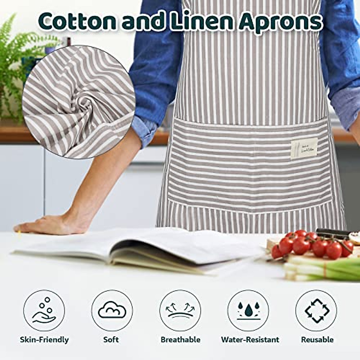 Yanacc 2 Pack Aprons for Women Chef, Apron with 2 Pocket and Adjustable Neck Strap for Kitchen Cooking Baking Gardening (Apron-12)