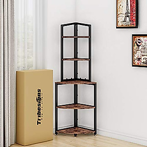 Tribesigns 5-Tier Corner Shelf, 60 Inch Corner Bookshelf Small Bookcase for Living Room, Industrial Corner Storage Rack Plant Stand with Metal Frame for Home Office