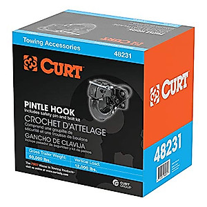 CURT 48231 Pintle Hook Hitch 60,000 lbs, Fits 2-1/2 to 3-Inch Lunette Ring, Direct Mount Only, CARBIDE BLACK POWDER COAT