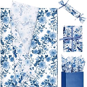 100 Sheets Blue White Floral Tissue Paper, Chinoiserie Style Gift Wrapping Paper Peony Printed DIY Art Craft Paper for Wedding Birthday Bridal Shower Party Favors, 20 x 14 Inch