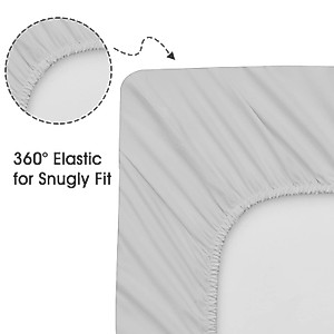 David's Kids 3 Pack Mini Crib Sheets, Ultra Soft Silky Comfy Pack N Play Sheets for Boys Girls Neutral，Universal Fit for Pack N Play, Playard and Mini Crib Mattresses, White & Light Grey & Pink