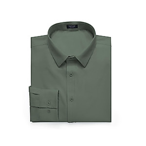 COOFANDY Mens Dress Shirts Long Sleeve Fitted Button Down Shirt Untucked Shirt Army Green