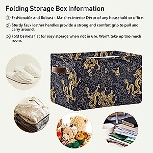 TropicalLife Rectangular Storage Bin Cube Oriental Animal Dragon Foldable Organizer Basket with Handles, Chinese Flower Floral Collapsible Storage Box for Kids Toy Shelf Closet Nursery