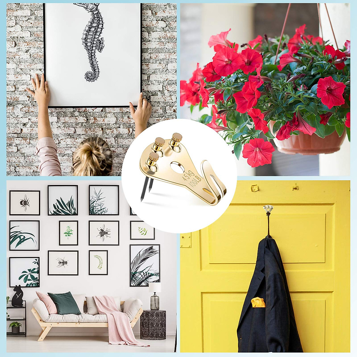 10Pcs Heavy Duty Picture Hangers with Nails, Kinxuanda Professional Picture Hanging Hooks Support up to 100lbs, Premium Hanging Hardware for Clock, Mirror, House Decoration