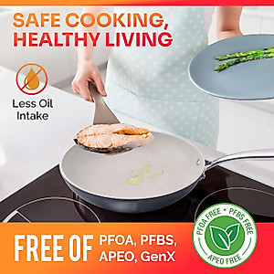 Mueller 8-Inch Non Stick Frying Pans, No PFOA or APEO, Heavy Duty German Stone Coating Cookware, Aluminum Body, EverCool Stainless Steel Handle,L. Grey