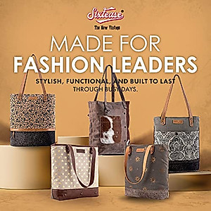 Tote Bags for Women by Sixtease - Large Tote Bag with Zipper Top - Genuine Leather Strap, Upcycled Canvas, Rug, Hair On and Hardware Accents - Vintage Style Hand Stitched - Intrigue