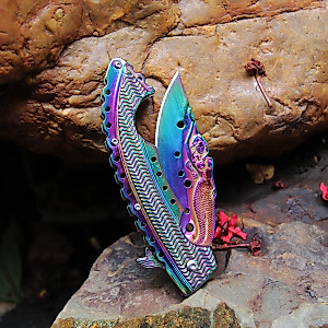 Folding Pocket Knives Mermaid Multi-Function Tools - Spring Assisted Opening Utility Knife - Multi Color Rainbow
