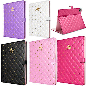 Topwin Crown Case for iPad Air 11'', iPad Pro 11 inch - Bling Diamond PU Leather Smart Auto Sleep/Wake (Purple)