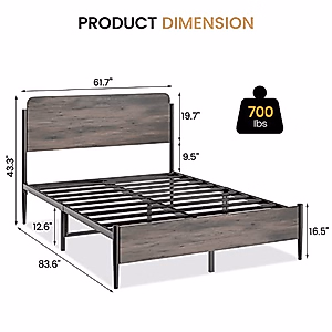 IDEALHOUSE Queen Size Bed Frame with Wooden Headboard, Platform Bed Frame with Safe Rounded Corners, Strong Metal Slats Support, Mattress Foundation, Noise-Free, No Box Spring Needed, Walnut