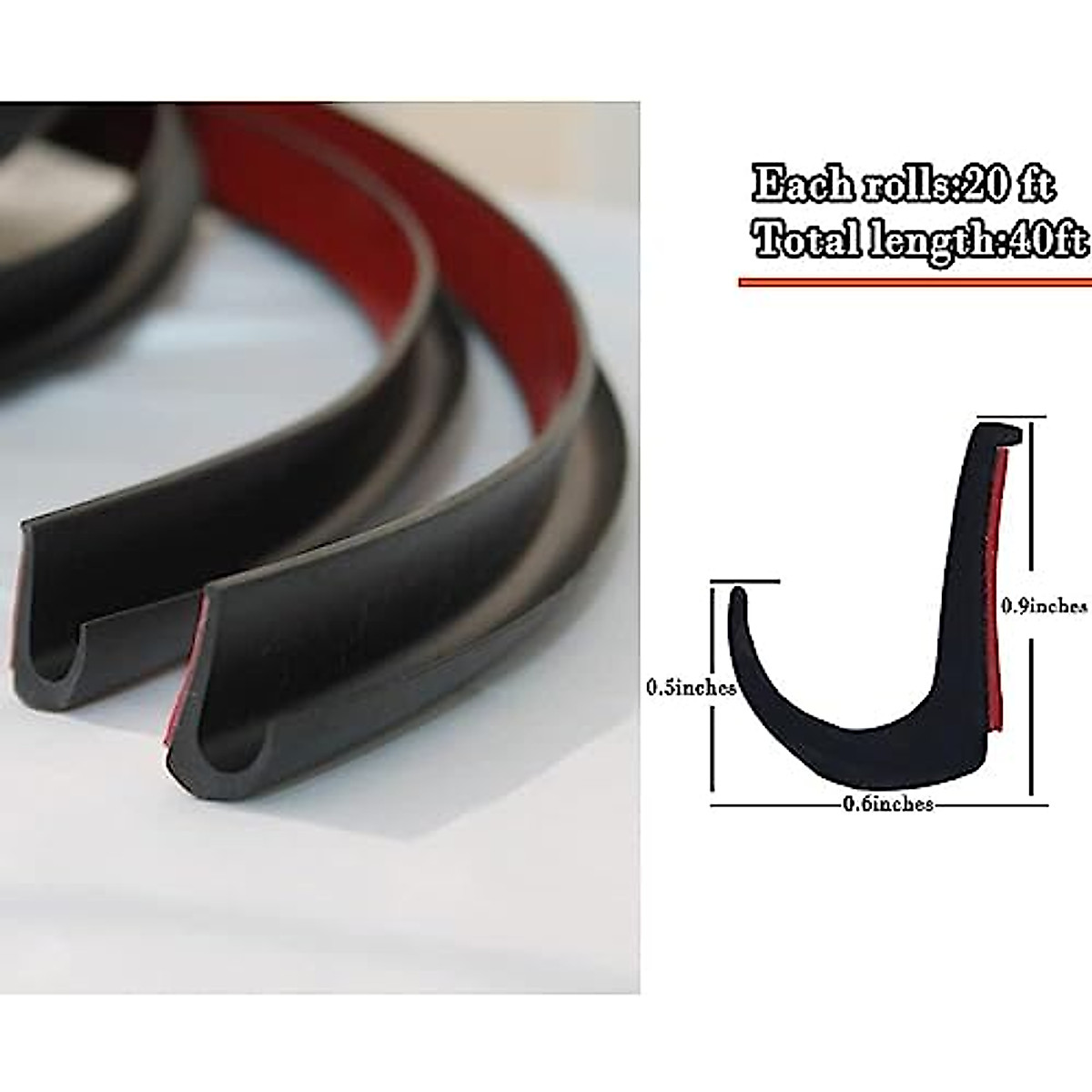 RV Rain Gutter,40 Feet Length, PTE Black Flexible Roof Rain Diverter Strip, Dril Rail for Cars, Cabins, Pavilion,Self Adhesive, Roof Gutter to Channel Water Away（Black）