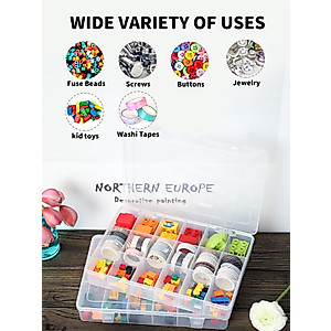 UHOUSE 2 PCS 18 Grids Clear Plastic Organizer Container Storage Box with Adjustable Dividers for Washi TapeJewelry Craft Tackles Tools, Size: 10.4 x 6.8 x 1.1 in (Clear)