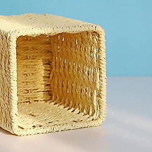 Cabilock Wicker Pencil Holder Nature Rattan Makeup Brush Cup Square Pen Holder Cutlery Silverware Caddy Holder Wicker Storage Basket Woven Flower Pots Desktop Sundries Container Basket