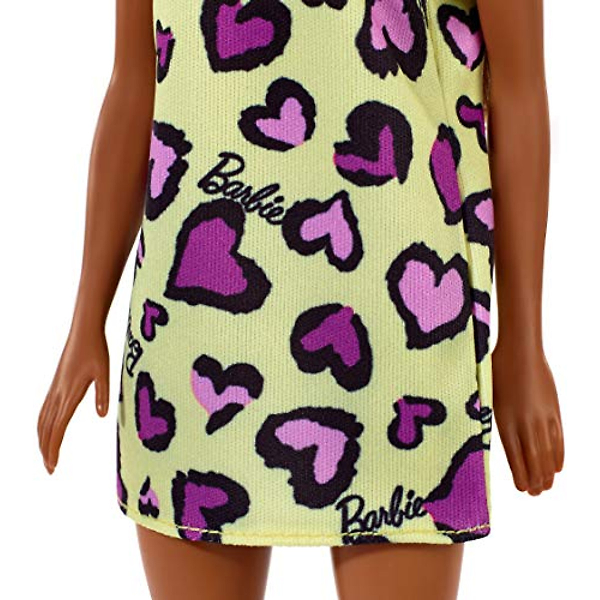 ​Barbie Doll, Brunette, Wearing Yellow and Purple Heart-Print Dress and Platform Sneakers, for 3 to 7 Year Olds