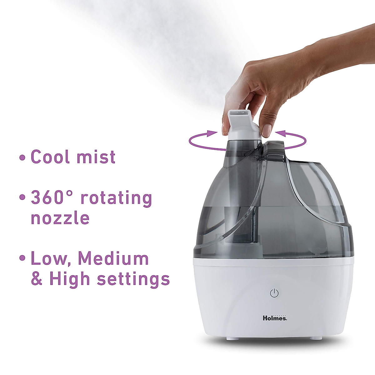 Holmes Ultrasonic Cool Mist Humidifier, 0.5 Gallon Ultrasonic Humidifier with Aromatherapy Tray and Protection