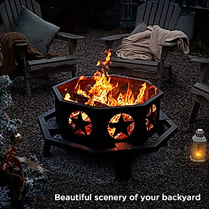 PaPaJet 35 Inch Outdoor Fire Pits, Octagonal Wood Burning Fire Pit, Heavy Duty Bonfire Pit for Patio Backyard Garden Camping Beach