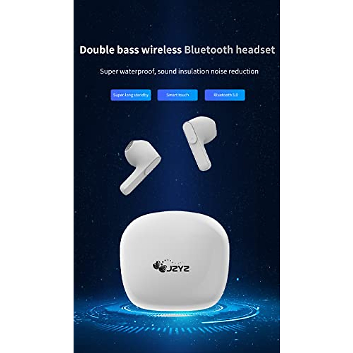True Wireless Stereo Earbuds Bluetooth 5.0 in Ear Light-Weight Headphones Built-in Microphone, Super bass Long Distance Connection Headset with Charging Case (White)