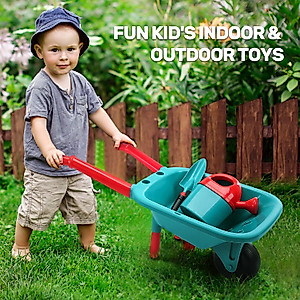 CUTE STONE Kids Gardening Tool Set, Garden Toys with Wheelbarrow, Watering Can and Shovel, Pretend Play Outdoor Indoor Toys, Gifts for Toddlers Boys and Girls