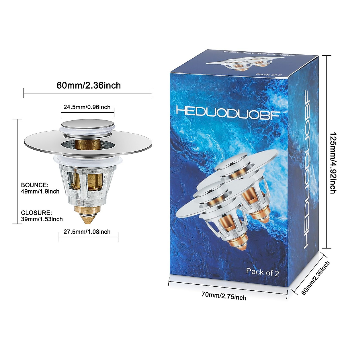 2-in-1 Bathroom Sink Stopper，pop up Sink Drain Stopper，Sink Drain Strainer and Pop-Up Stopper - Hair Catcher and Clog Remover for Bathroom Sinks and Bathtubs,2-Pack