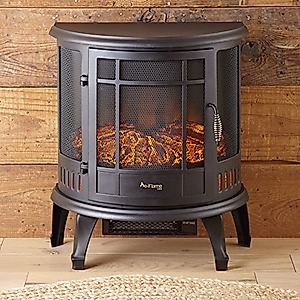 e-Flame USA Regal Freestanding Electric Fireplace Stove - 3-D Log and Fire Effect (Black)