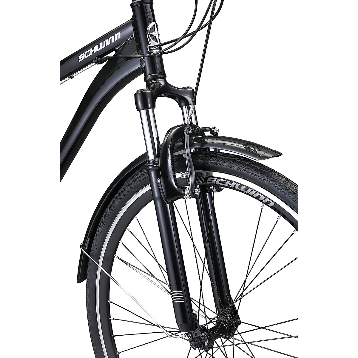 Schwinn Discover 2 Adult Hybrid Bike for Men and Women, 700c Wheels, 21-Speeds, 17-Inch Step-Over Frame, Front and Rear Fenders, Rear Cargo Rack, Black