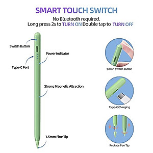 Apple Pencil for iPad Air 5/4/3rd, iPad Pro 11/12.9 Inch - Magnetic Stylus with Palm Rejection & Tilt Sensitivity, Green