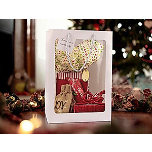 XIGUI 4 Pcs Gift Bags, Tote Paper Bags with Transparent Window Flower Bouquet Handles, Wedding, Birthday, Christmas Bag