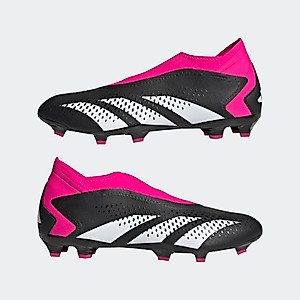 adidas Unisex Predator Accuracy.3 Firm Ground Soccer Shoe, Black/White/Team Shock Pink (Laceless), 7.5 US Men