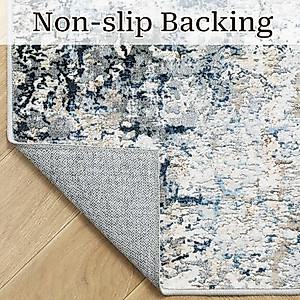 Miukiki 8x10 Area Rugs for Living Room,Anti-Slip Backing Washable Rug,Stain Resistant Modern Abstract Large Area Rug,Ultra-Thin Room Decor Rugs (Navy/Gold,8'x10')