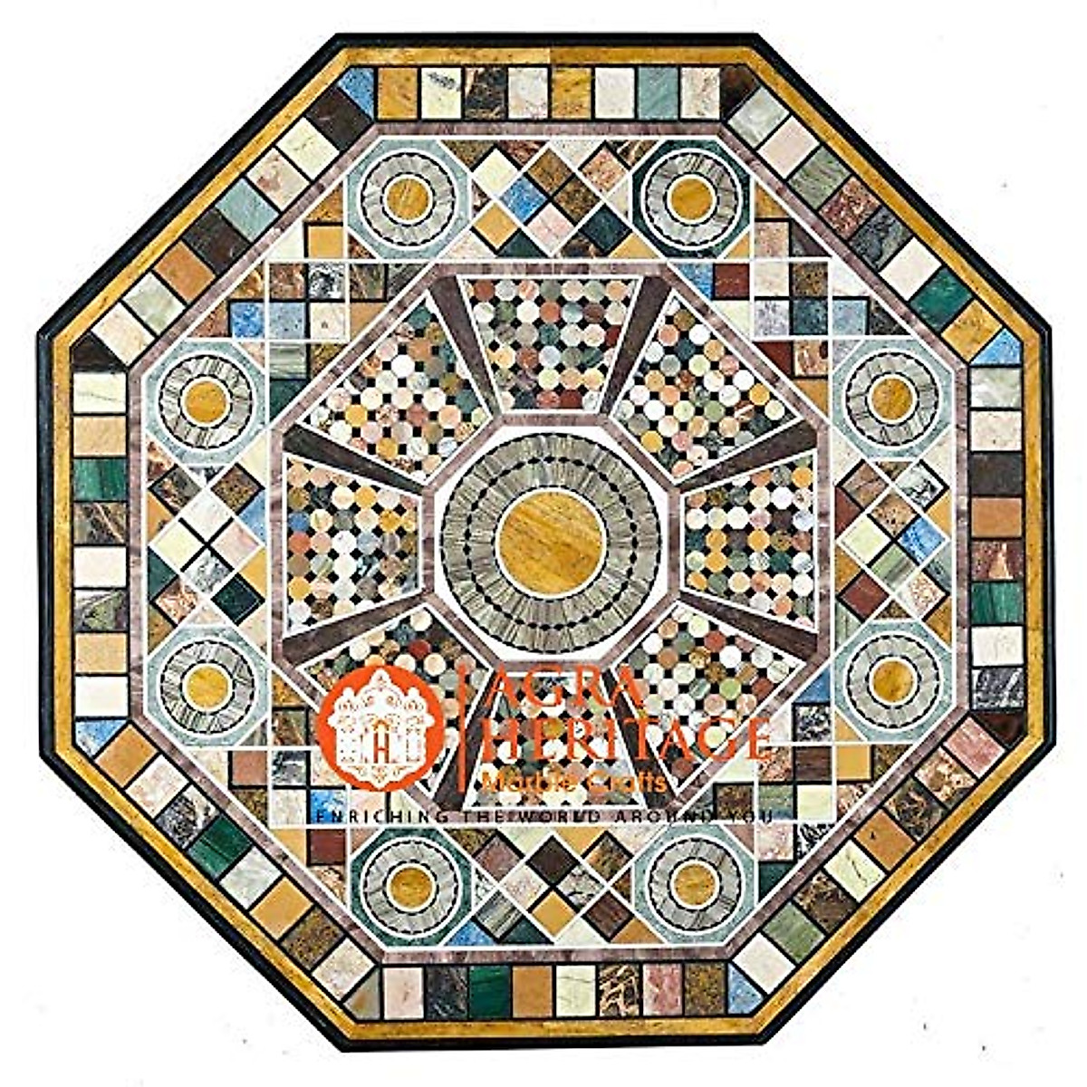 Marble 36" Dining Hallway Table Top Precious Inlay Geometric Design Hallway Decor