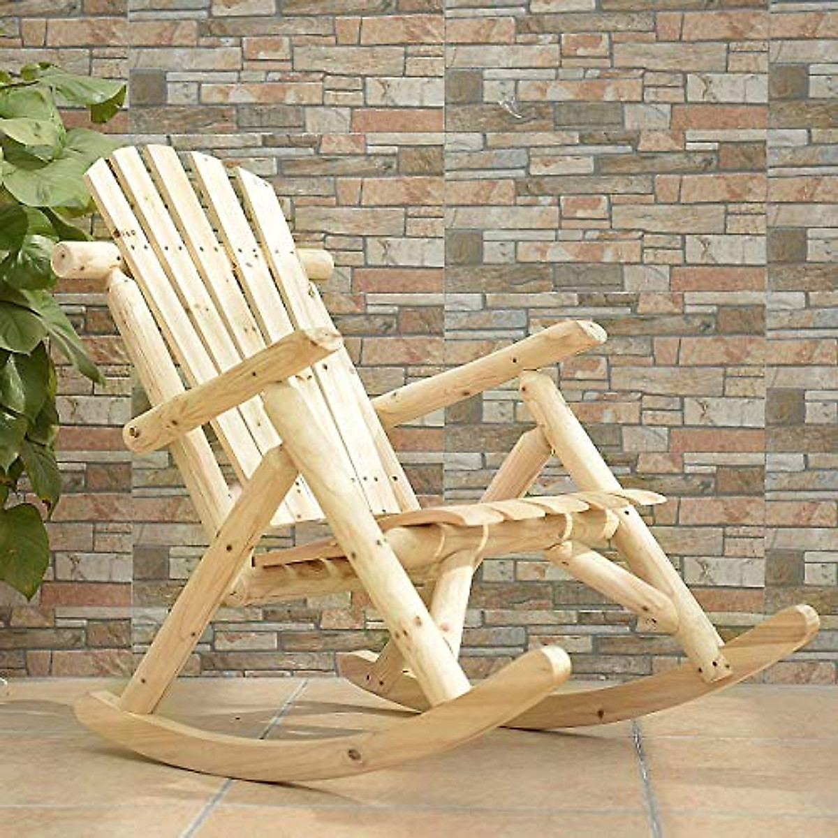 Casart Log Rocking Chair Wood Porch Rocker Lounge Patio Deck Balcony Furniture Rustic Single Rocker Natural