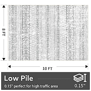 Area Rugs for Living Room - 8x10 Machine Washable Boho Moroccan Rug Distressed Neutral Carpet Non Slip Soft Indoor Rug for Bedroom Dining Room Playroom Office