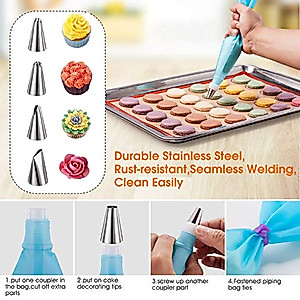 Silicone Baking Mat Macaron Mat Kit(16pcs set) Macaroon Baking Mat Set of 2 Half Sheet Macaron Silicone Mat Nonstick Macaron Mat Sheet,6 Piping Tip,2 Piping Bag with 3 Bag Tie,2 coupler (11.6"x16.5")