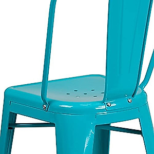 EMMA + OLIVER Commercial Grade 24" H Teal-Blue Metal Indoor-Outdoor Counter Stool w/ Back